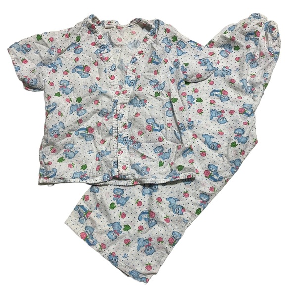 Vintage | Pajamas | Vintage Girls Blue Kitty Pink Flowers Pajama Set ...